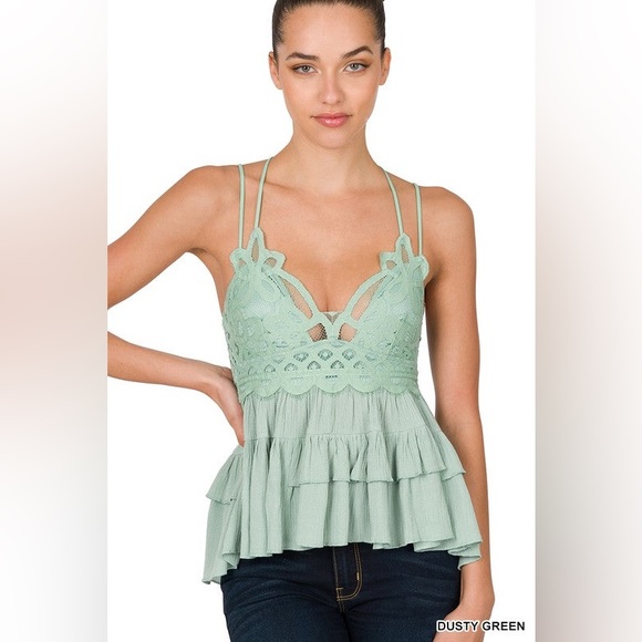 Zenana Outfitters | Tops | New Zenana Adeline Crochet Lace Ruffle Cami ...